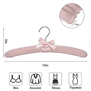 NEOVIVA 15 Inch Anti Slip Satin Padded Clothes Hangers for Women Pink Satin Padded Hangers for Women Clothing, No Shoulder Bump Hangers for Adult, Silk Hangers for Sweaters, Dresses, Suits (Pack of 5)