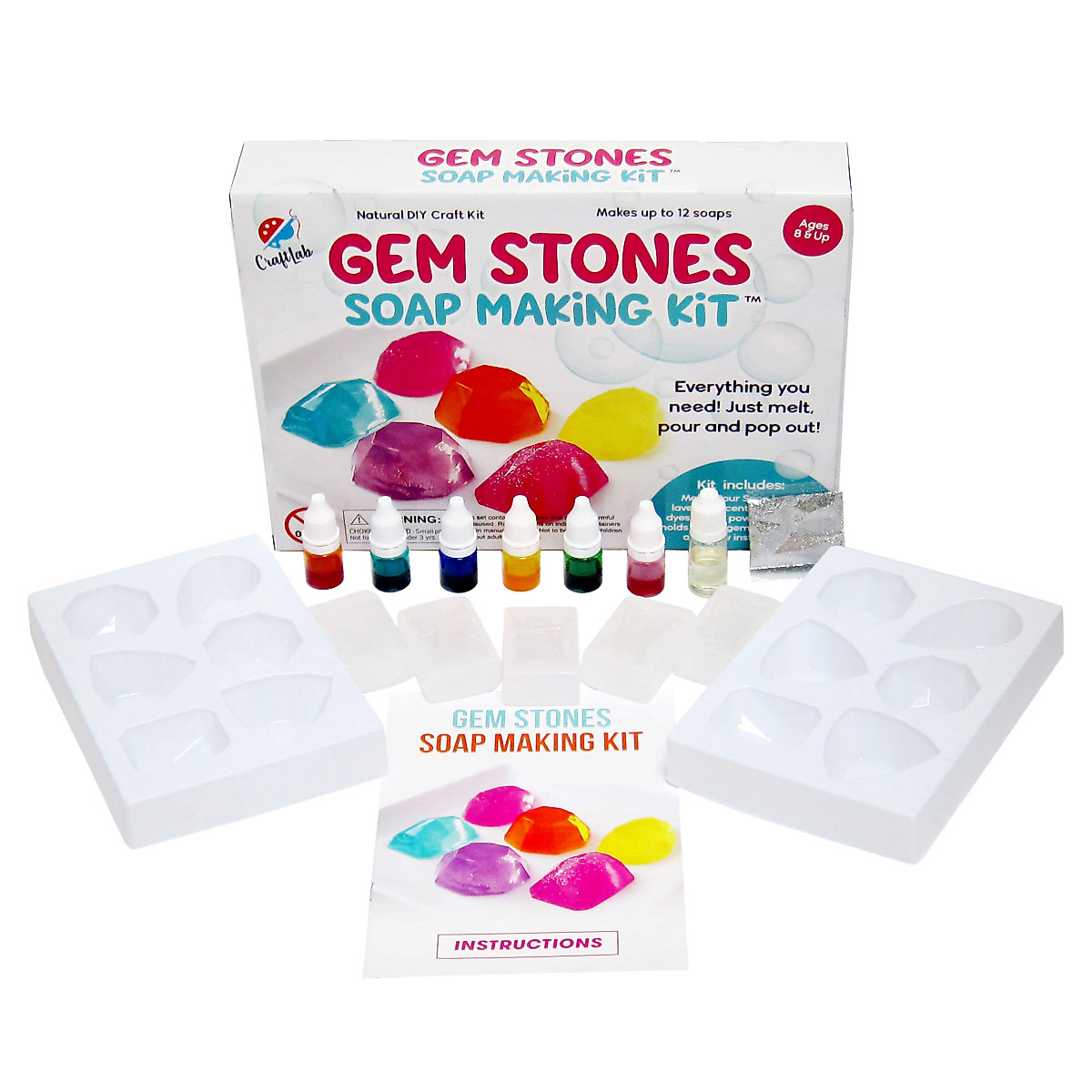 Gem Stones Soap Making Kit, Soap Molds, DIY Arts & Crafts Project, Gift & STEM Science Experiment for Kids Girls Boys Ages 8-12 and Up