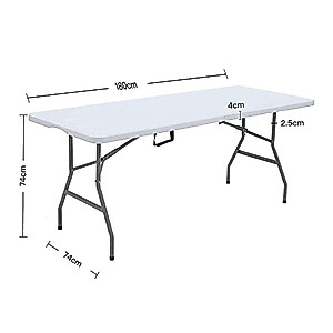 Lakhow UP041 6 Foot Long Portable Plastic Folding Multipurpose Utility Picnic Table with Powder Coated Steel Legs and Built in Carry Handle, White