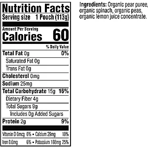 Plum Organics | Stage 2 | Organic Baby Food Meals [6+ Months] | Pear, Spinach & Pea | 4 Ounce Pouch (Pack Of 6)