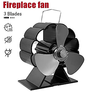 UXZDX CUJUX 3 Blade Fireplace Fan Effecient Mute Heat Blade Stove Fan Powered Log Wood Burner Quiet Fan (Color : Black, Size : 125x160x65mm)