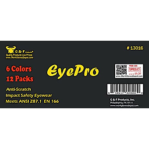 G & F Products - 13016-NEW 13016NEW Safety Goggles with 99% Protection Against UV-A, B & C Rays, Impact, & Ballistic Resistant & Clear Lenses (12 Pack), unisex