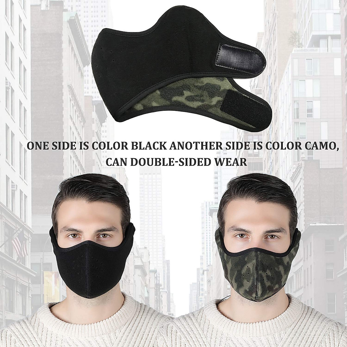2PCS Half Face Mask Balaclava with Earflap for Men Women Gray-Black
