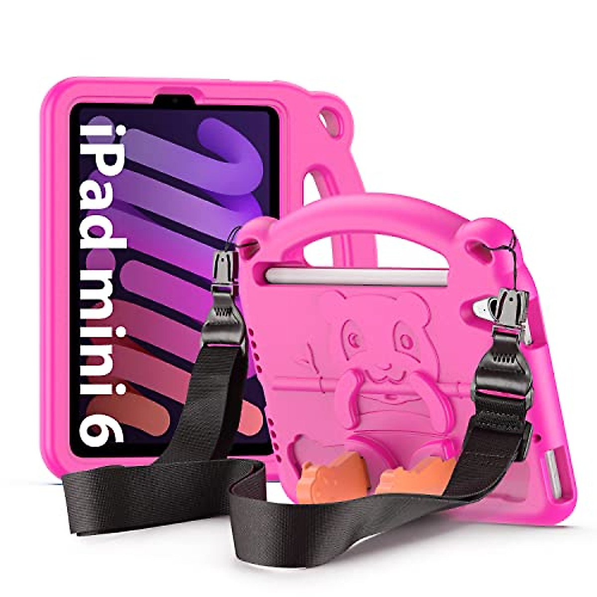 DUX DUCIS Kid Case for iPad Mini 6 2021 (6th Generation) with Pencil Holder, Light Weight Shockproof Kid Case with Handle, Kickstands & Shoulder Strap for iPad Mini 6th Gen 8.3 inch, Pink