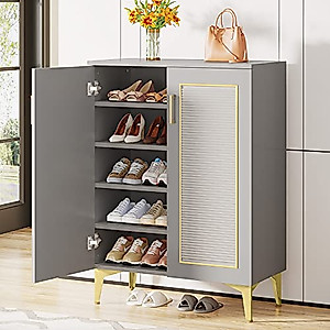 Tribesigns Shoe Cabinet with Doors, 5-Tier Modern Shoe Storage Cabinet for Entryway Hallway, Shoe Rack Organizer with Removable Shelves for 15-20 Pair of Shoes, Gray