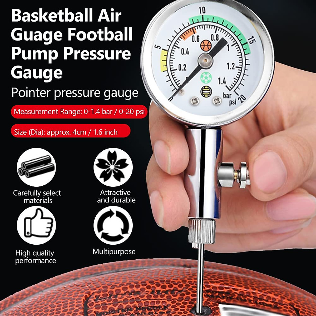 Air Pressure Gauge, Football Balls, Sports air Pressure Gauge, Pressure Gauge, Basketball, air Pressure, Football Pump, Pressure Gauge, Ball for All Ball valves