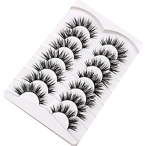 Pooplunch False Eyelashes Wispy Mink Lashes Cat Eye Look 8D Volume Fluffy Natural Fake Eyelash Faux Mink Lashes 7 Pairs Pack