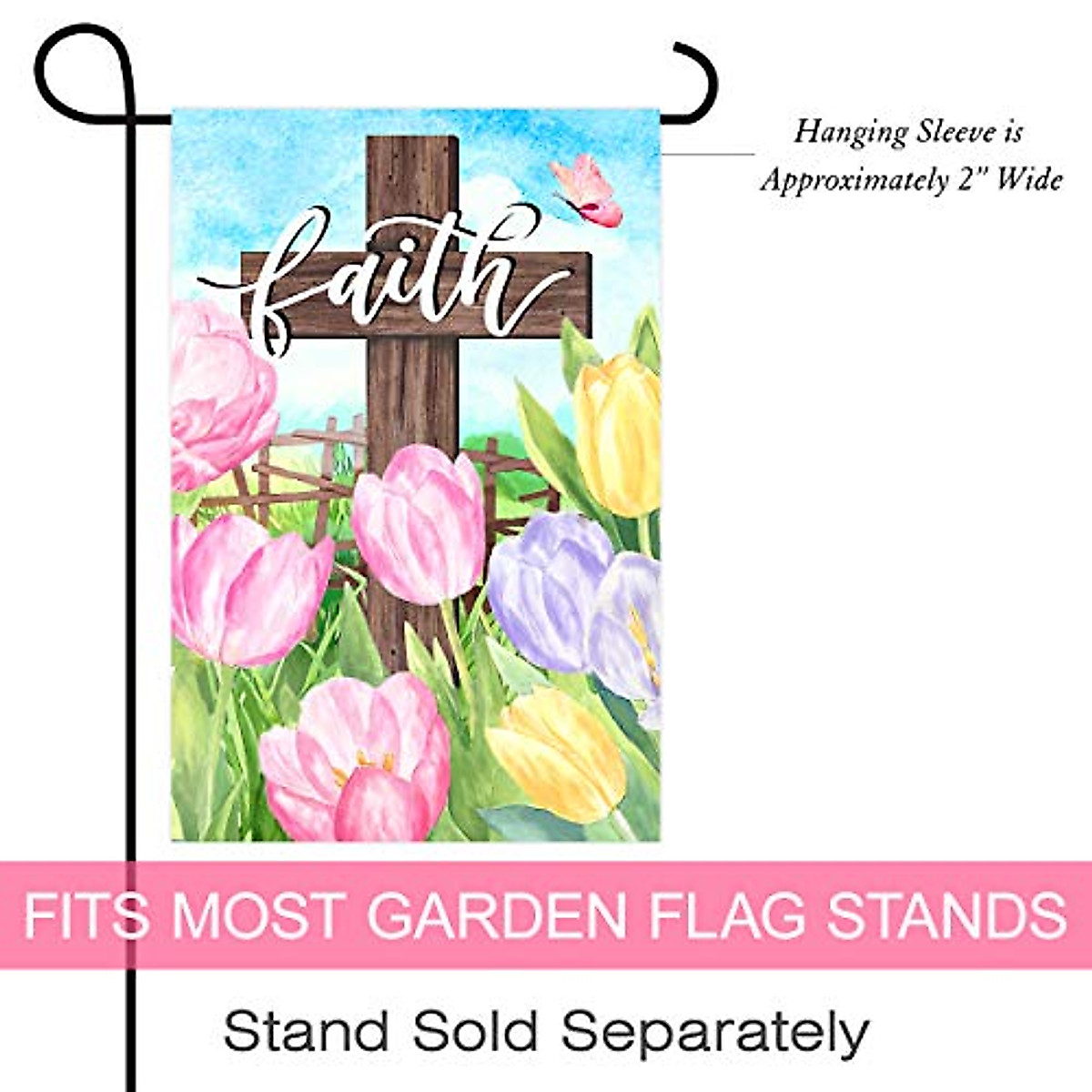 Morigins Easter Cross Garden Flag Decorative Spring Flower Religious Flag He is Risen 12.5 x 18 Inch