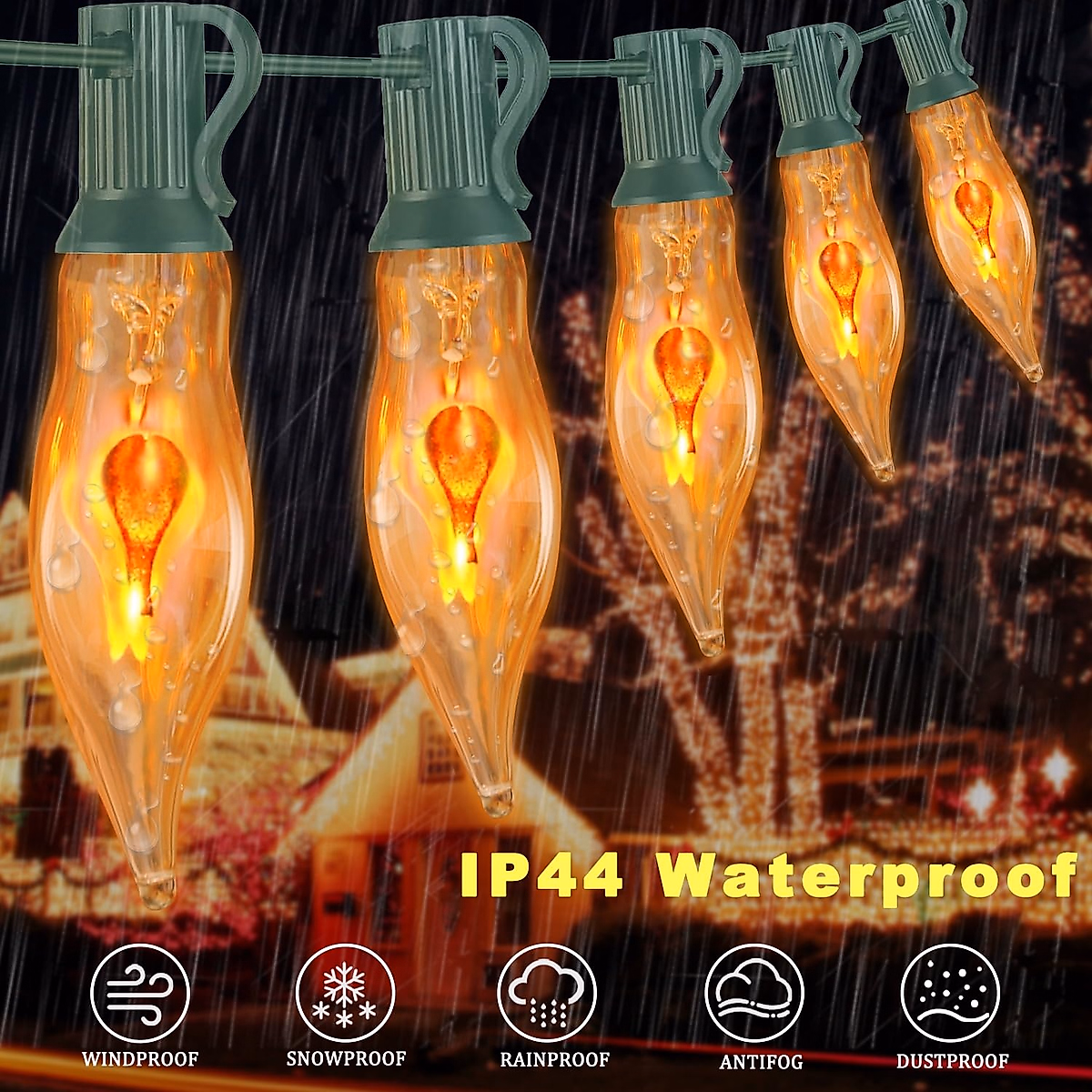 Christmas Flickering Light Bulbs 12 Pack C18 Flickering Flame Light Bulbs E12 Base Flickering Flame Bulbs 1 Watt/120 Volts for Christmas Candelabra Window Candle Lamp Christmas Replacement Bulbs