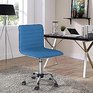 Topeakmart Office Chair Low-Back Armless Desk Chair Leather Ribbed Computer Chair Adjustable Height and 360° Swivel, Blue