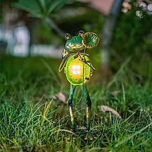HOBYLUBY Frog Garden Solar Lights, Outdoor Decorations for Yard, Patio, Lawn Decor - 11.4'' Decorative Frog Figurines