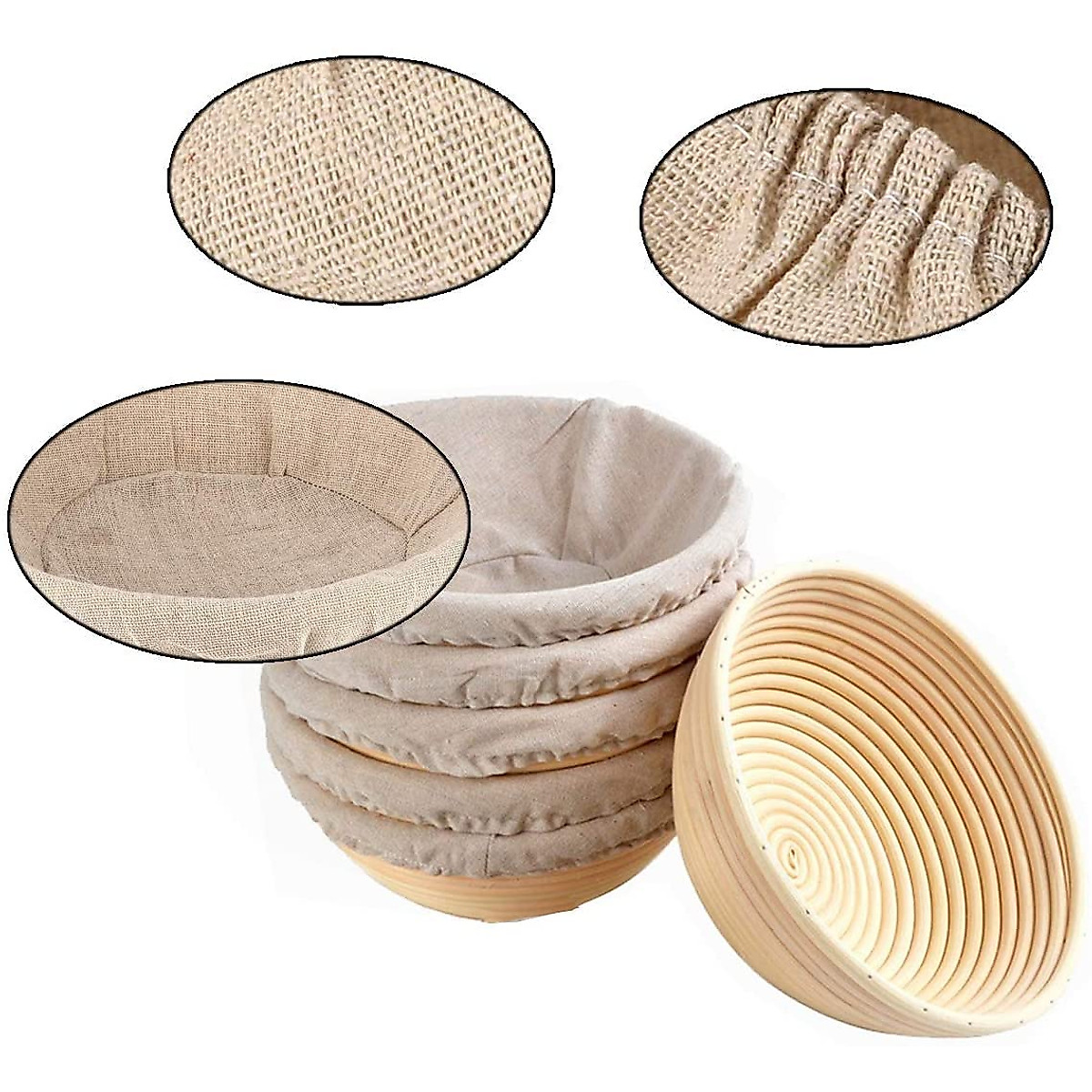 JZSMY 8Pack 8inch Round Sourdough Banneton Proofing Basket Covers, Natural Rattan, Cotton, 8 Pieces
