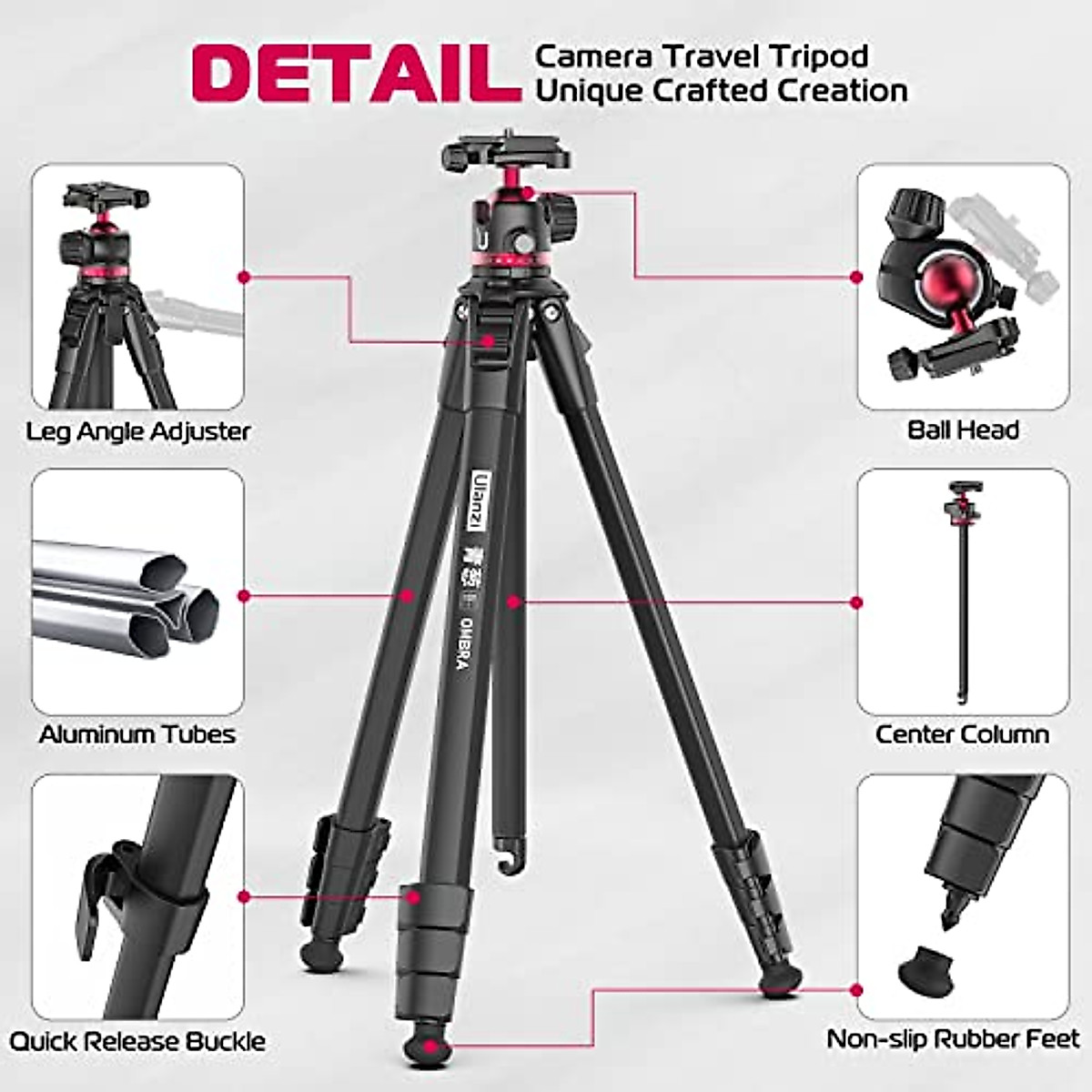 ULANZI MT-55 Ombra Travel Tripod, 62.2" Professional Camera Video Tripod, Aluminum Tripod W/ 360° Ball Head&Quick Release Plate, Max Load 17.6 LB for Nikon Canon DSLR Camcorder, Phone Holder Included