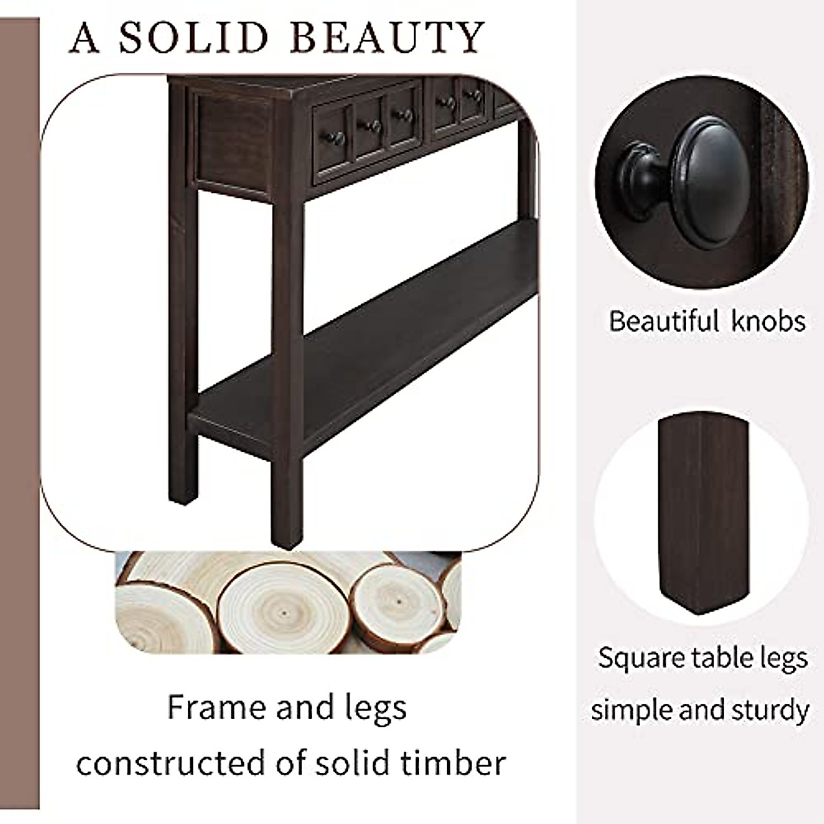 HABITRIO Antique Entry Console Table with Storage Drawers, 60" Long Sofa Table with Two Different Size Drawers and Bottom Shelf for Storage, Living Room Narrow Sofa Entry Table, Entryway (Espresso)