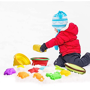 FUN LITTLE TOYS Sand Toys with Silicone Foldable Beach Bucket, Animal Sand Molds, Beach Shovel, Carrying Net, Bithday Gifts for Boys Girls