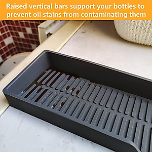 Silicone stove top shelf 30",JOOKKI magnetic over stove top shelf for kitchen stove,oven shelf for back with Zero Installation,over the stove spice rack With With partition and perimeter fence.(gray)