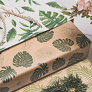 RUSPEPA Kraft Wrapping Paper Roll - Monstera Design Great for Summer, Holiday and Special Occasion Wrap - 24 inches X 100 feet
