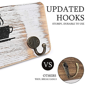 LotFancy Coffee Mug Holder, Rustic Wall Mounted Mug Rack with 12 Cup Hangers, Farmhouse Wood Cup Organizer for Home, Office, Kitchen Display Storage Collection, White Coffee Nook Décor