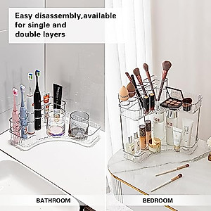 CICUFY 2-Tier Acrylic Corner Makeup Organizer Stylish Counter Organizer for Vanity and Bathroom Countertop - White Clear
