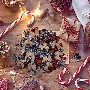 MAIOUSU STORE 75PCS Christmas Mini Plaid Bows Burlap Bows Mini Ribbon Burlap Bow Gingham Ribbon Bows Ornament for Christmas Tree Crafts Home Decoration Treat Bags Gift Wrapping Christmas Party