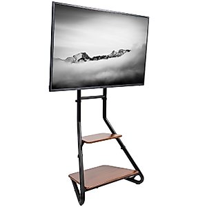 VIVO Corner TV Floor Stand, 37 to 75 inch LED LCD Screen TV Display Mount, Height Adjustable, 2 Storage Platforms, Max VESA 600x400mm, Dark Walnut Shelves, Black Frame, STAND-TV75BH