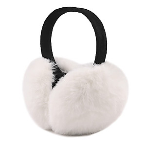 Peecabe Winter Women Earmuffs Faux Fur Girls Ear muffs Warm Unisex Kids Ear Covers Foldable Outdoor Boys Ear Warmers for Women (White)
