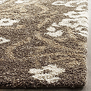 SAFAVIEH Florida Shag Collection Area Rug - 5'3" x 7'6", Smoke & Beige, Floral Design, Non-Shedding & Easy Care, 1.2-inch Thick Ideal for High Traffic Areas in Living Room, Bedroom (SG457-7913)
