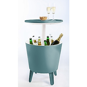 Keter Modern Cool Bar Outdoor Patio Furniture and Hot Tub Side Table with 7.5 Gallon Beer and Wine Cooler, Teal