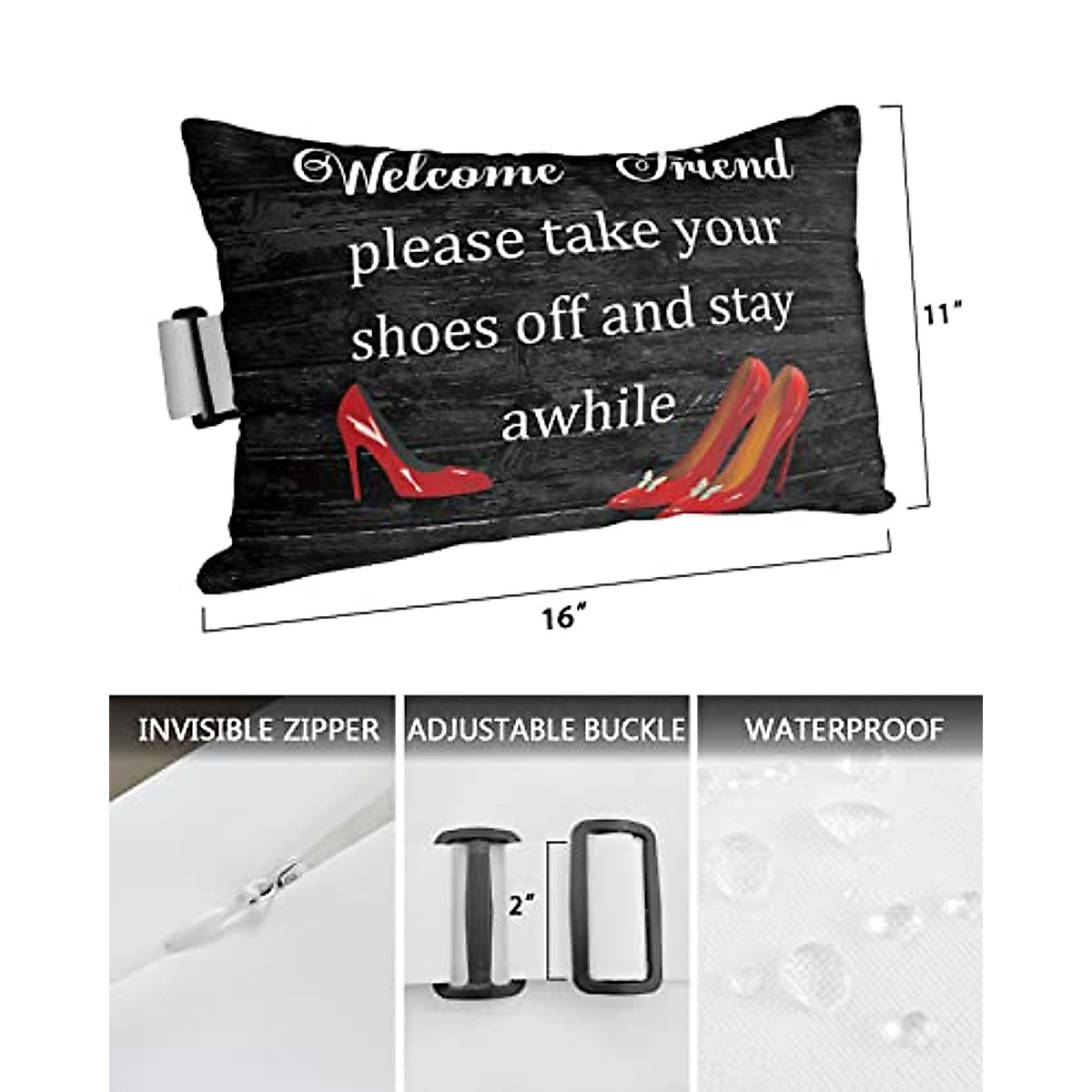 Recliner Head Pillow Outdoor Pillow with Insert Welcome Friend Red High Heels Black Retro Wood Grain Waterproof Lumbar Pillow with Adjustable Strap Lounger Patio Chair Pillows for Beach Pool 2pcs