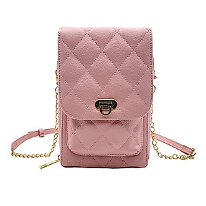 Bhumane Small Crossbody Phone Leather Bag for Women Mini Shoulder Wallet Card Purse (D - Pink)