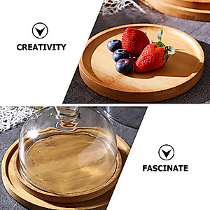 Cabilock Wood Cake Stand with Glass Dome Cheese Board Covered Platter Cake Plate Serving Tray Cupcake Dessert Display for Pies Appetizers Wedding Birthday Party Holiday Treats 15cm