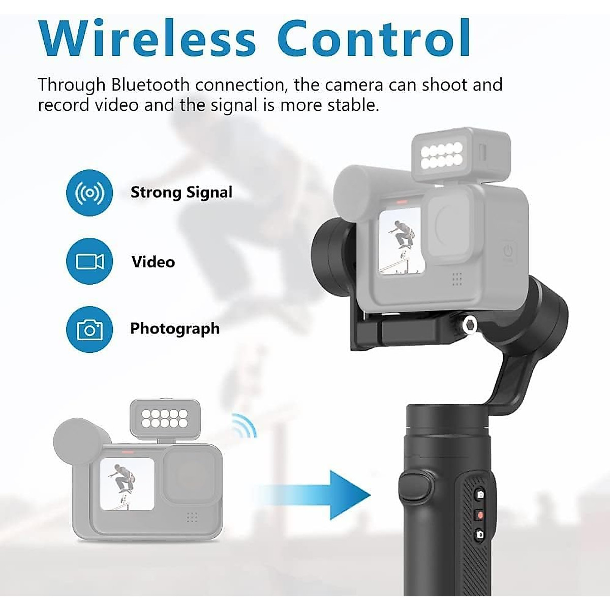 INKEE Falcon Plus Action Cameras Gimbal Stabilizer, 9H Battery Life Wireless Control USB-C Universal Charging Compatible with GoPro 10/9/8/7/6/5 Osmo Action Insta 360, GoPro Media Mode