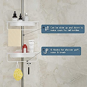 Elenens 4-Layer Retractable Bathroom Corner Tension Shower Caddy with Stainless Steel Pole, Ivory White