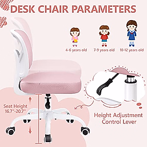 Primy Kids Desk Chair, Pink Study Chair for Boys Girls with Height Adjustable, Swivel Mesh Task Student Chairs for 4-12, Growing Teen Office Chair for Home/School/Office (Pink)