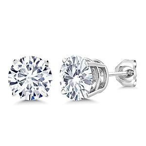 925 Sterling Silver Forever Classic Moissanite from Charles & Colvard Friction Back Stud Earrings For Women (1.60 Cttw Round 6MM)