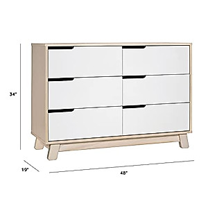 Babyletto Hudson 6-Drawer Assembled Double Dresser in Washed Natural and White, Greenguard Gold Certified