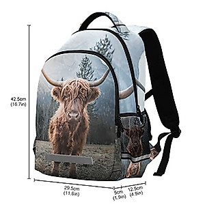 Glaphy Highland Cattle Cow Backpack for Women Men Kids, Laptop Bookbag Lightweight Travel Daypack School Backpacks with Reflective Stripes