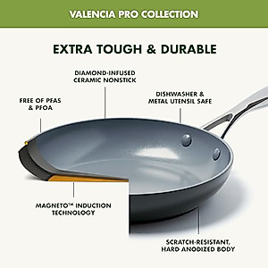 GreenPan Valencia Pro Hard Anodized Healthy Ceramic Nonstick 11" Grill Pan, PFAS-Free, Induction, Dishwasher Safe, Oven Safe, Gray
