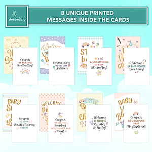 24 Pack Gold Foiled Baby Cards Congratulations With Envelopes & Stickers, 8 Designs with Printed Message New Baby Cards, 4x6" New Baby Card Baby Shower Cards Gender Neutral, Baby Congratulations Cards