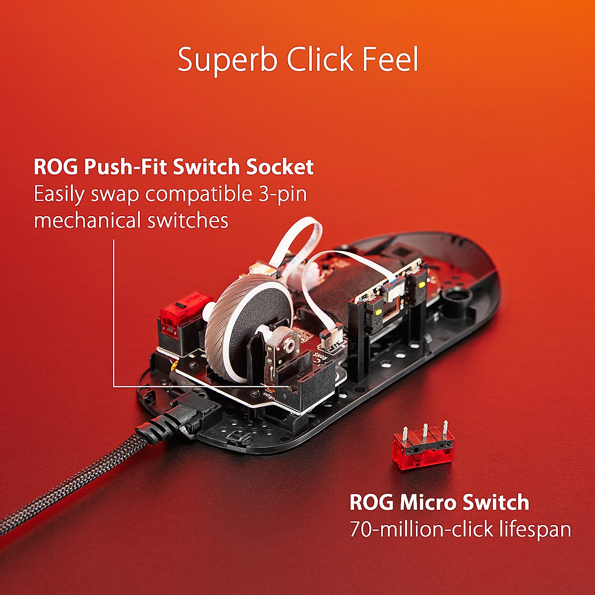 ASUS ROG Strix Impact III Gaming Mouse, Semi-Ambidextrous, Wired, Lightweight, 12000 DPI Sensor, 5 programmable Buttons, Replaceable switches, Paracord Cable, FPS Gaming Mouse, Black