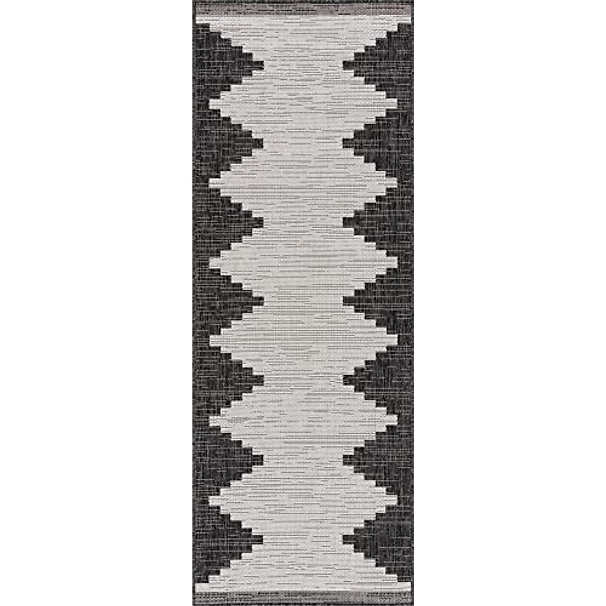 Djugun Indoor Outdoor Round Area Rug - Outside Porch Patio Rug Carpet - Waterproof Rug - Southwestern Tribal Look - 5'3" Circle/Circular - Black, Off White, Gray
