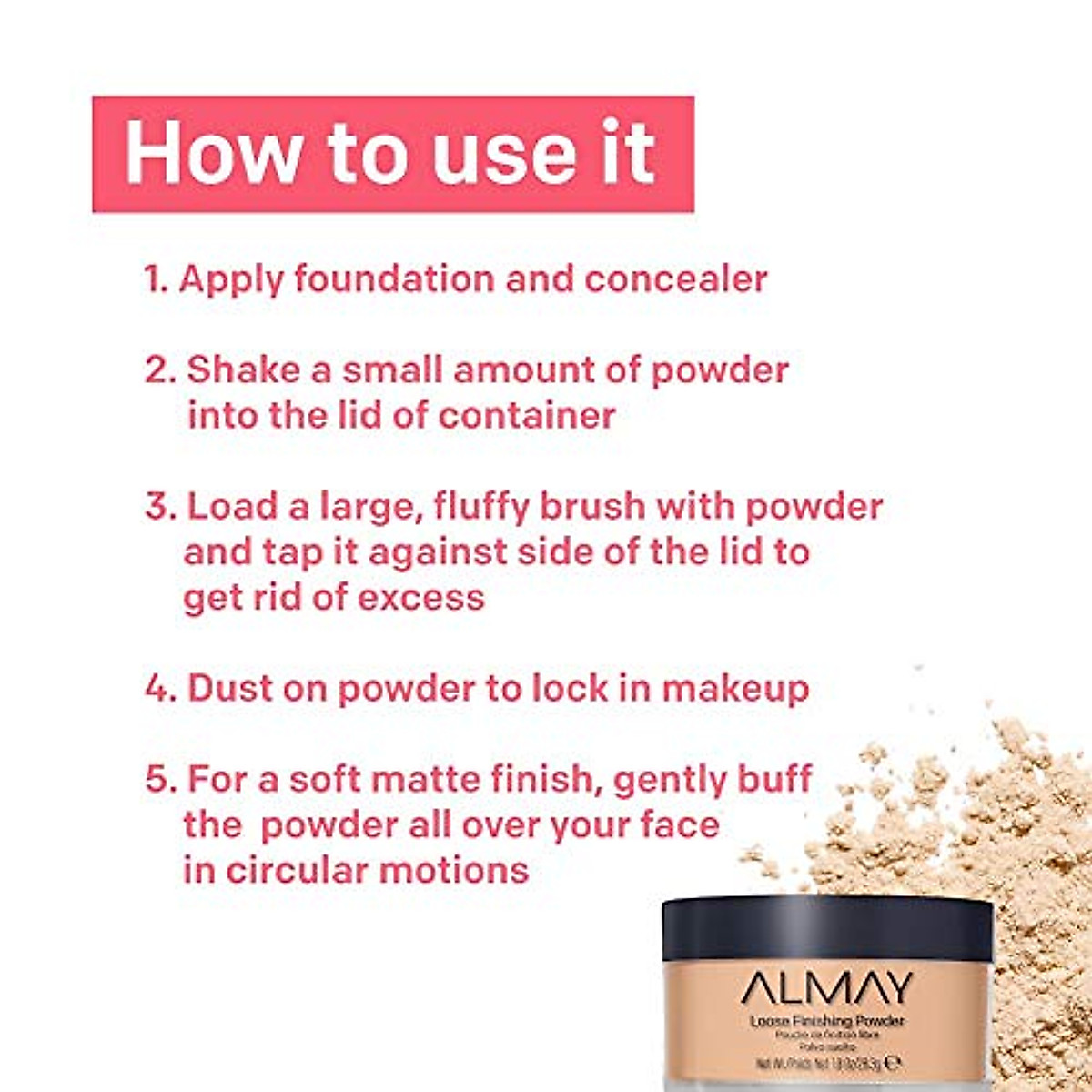 Almay Setting Powder, Face Makeup, Matte Loose Powder, Hypoallergenic, Cruelty Free, 100 Light, 1 Oz