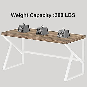 HSH Farmhouse Desk, Modern Home Office Desk, Student Desk for Bedroom Computer Table, Rustic Wood and Metal PC Laptop Computer Desk, Simple Writing Study Gaming Desk Executive Workstation, 55 Inch