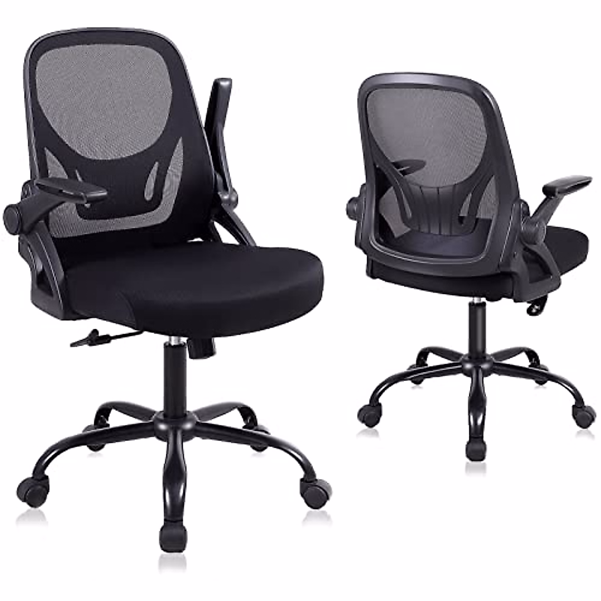 Flysky Office Chair Ergonomic Desk Chair Comfy Mesh Computer Chairs with Adjustable Height, Mid Back Modern Swivel Chair with Lumbar Support Flip-Up Arms for Home Office, Black