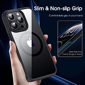 CASEKOO Clear Hybrid for iPhone 14 Pro Max Case (2024 Upgraded), Ultra Strong Magnetic Force, 10FT Milirary Drop Protection, with 360° Rotating Magnetic Stand, Transparent Slim 6.7 inch, Clear Black