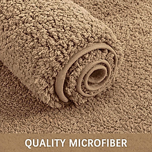 Buganda Microfiber Bathroom Contour Rug (24x20, Camel) Shaggy Soft and Absorbent, Non Slip, Thick Plush, Machine Washable U Shape Toilet Rug for Bathroom
