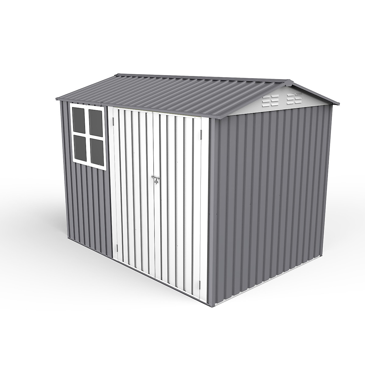 Large Metal Outdoor Storage Shed, 6 x 8 Ft, with Window, Galvanized Steel, Gray, for Backyard Garden Tools