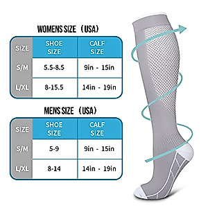 BLUEENJOY Copper Compression Socks for Women & Men (6 pairs) - Best Support for Nurses, Running, Hiking, Recovery