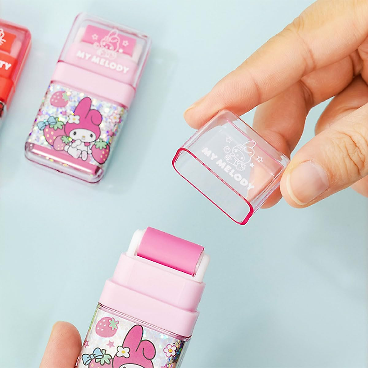 4 Packs Cute Pink Erasers for Kids, Kawaii Anime Erasers for Pencils, Fun Eraser with Cover and Roller, Back to School Supplies for Children, Girls and Boys