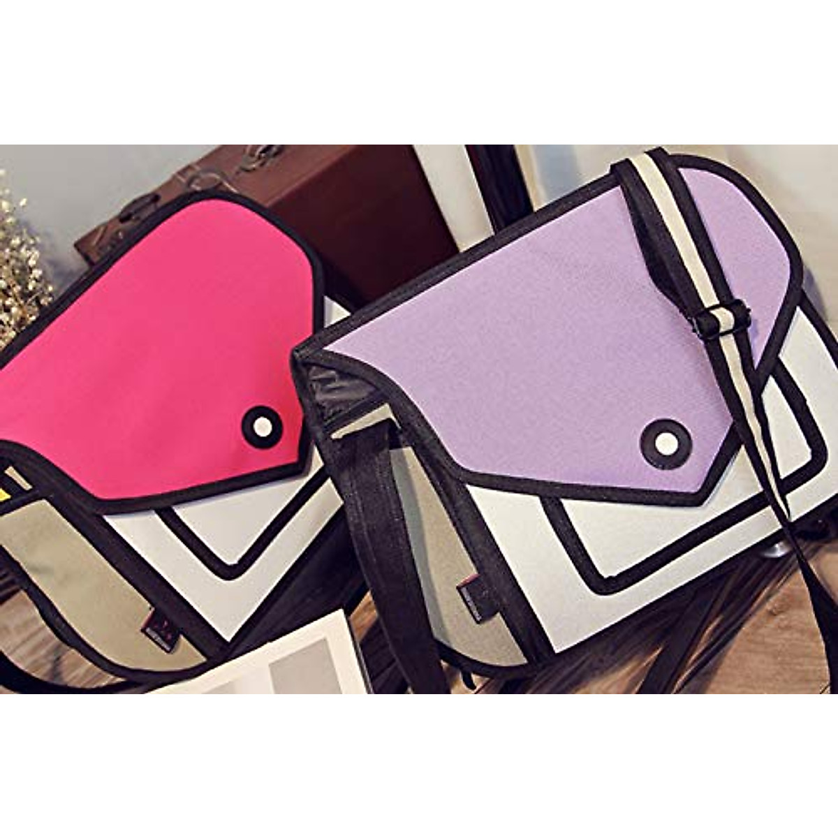 Xugq66 3D Style 2D Drawing Cartoon Handbag Shoulder Canvas Messenger Bag (Pink)